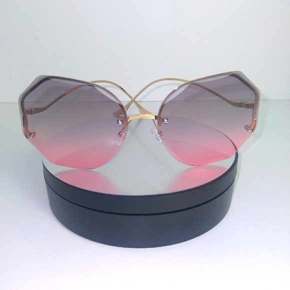 Accessories | Womens Oversized Polygon Rimless Pink Gold Sunglasses New ...